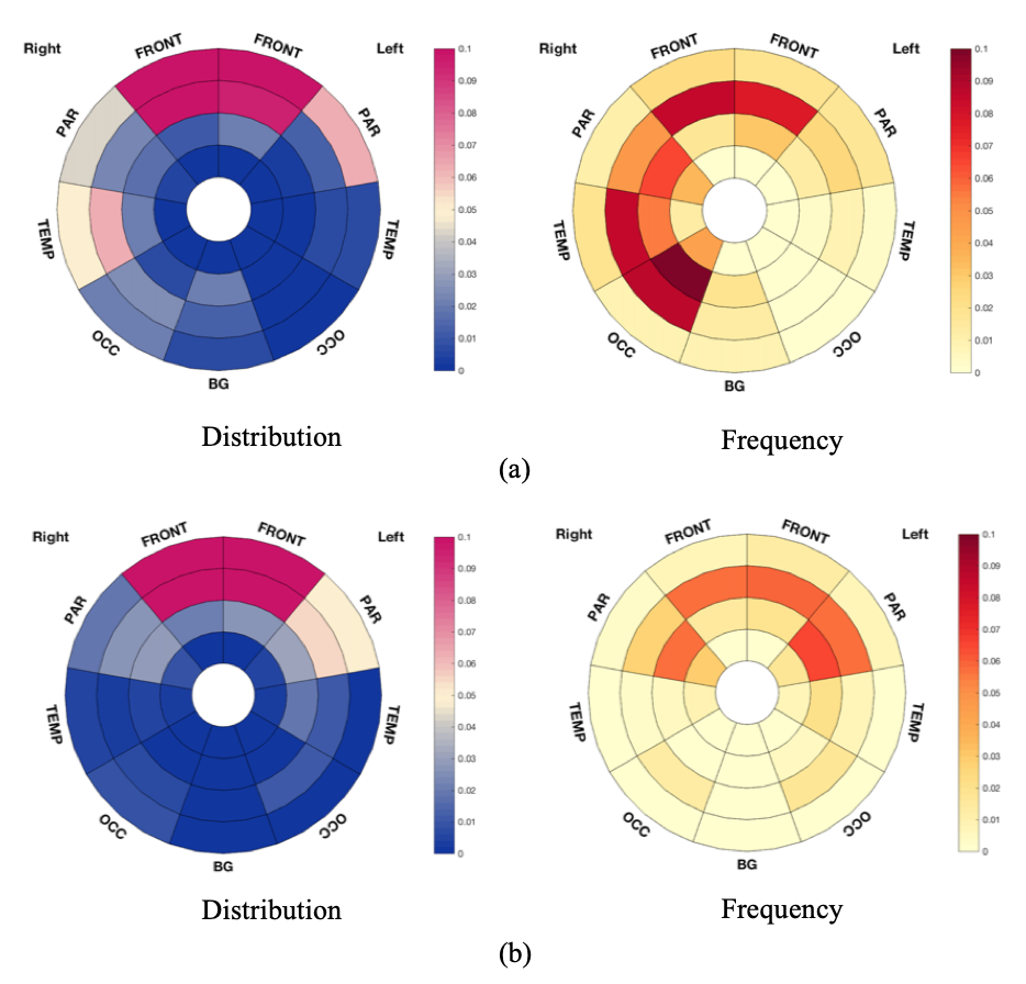 Figure 3. Bullseye plots showing significant results from TBSS.
